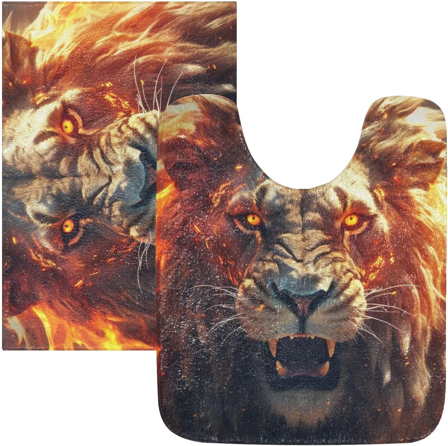 SKYSONIC Bathroom Rug Mats Lion on Flame Print, Fluffy Plush Absorbent ...