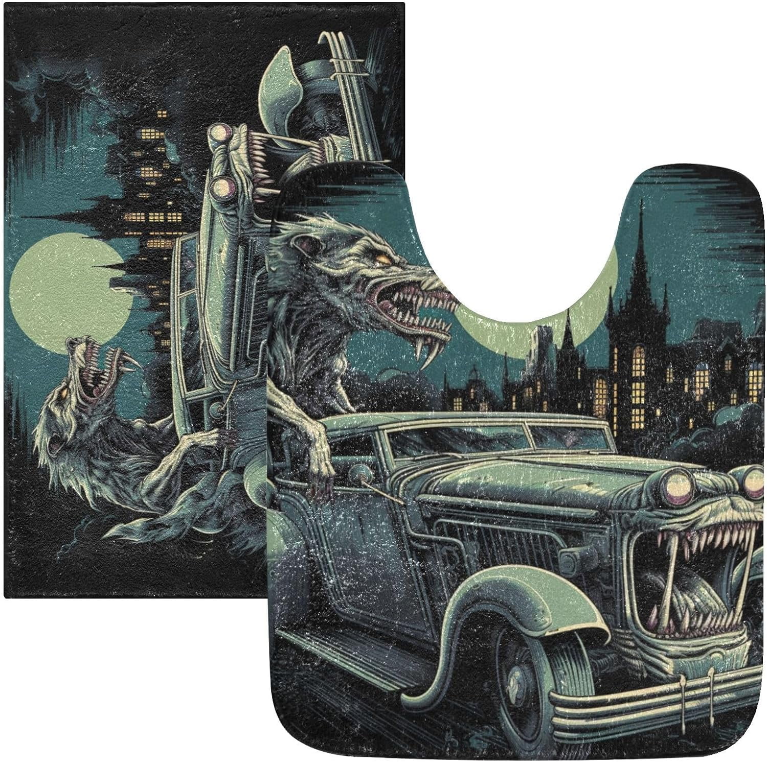 SKYSONIC Bathroom Rug Mats Monster Wolf Car Print, Fluffy Plush ...