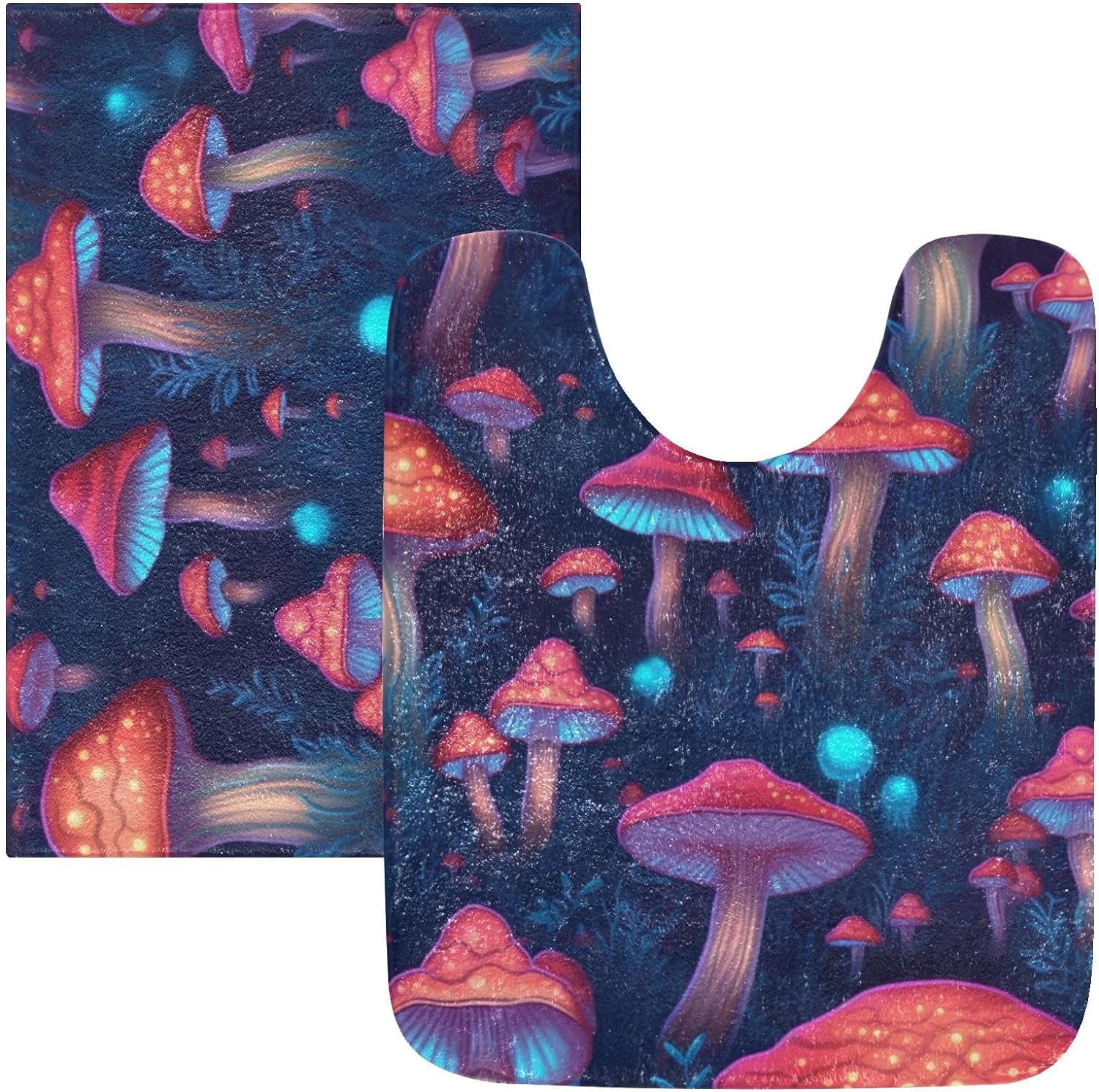 SKYSONIC Bathroom Rug Mats Mystical Red Mushroom Print, Fluffy Plush ...