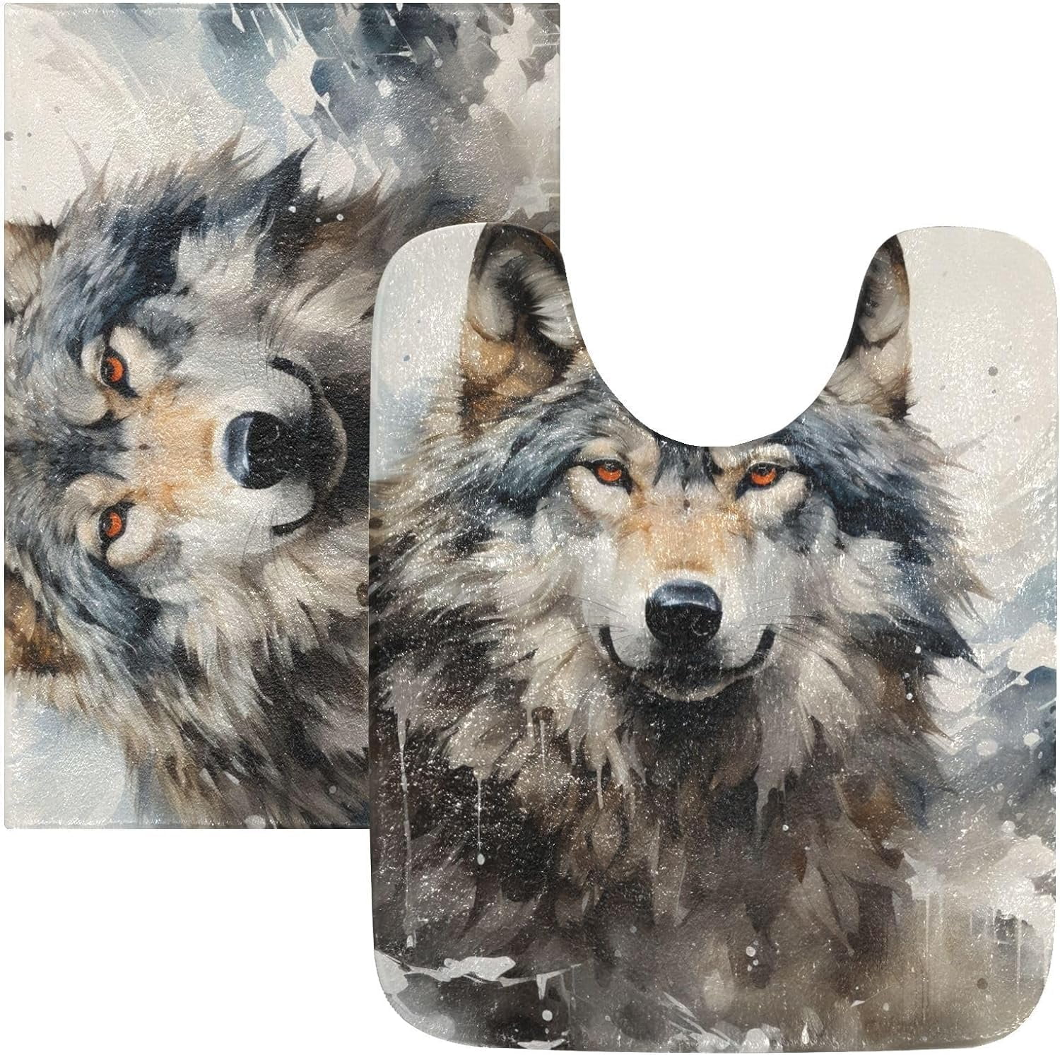 SKYSONIC Bathroom Rug Mats Paint Snow Wolf Print, Fluffy Plush ...