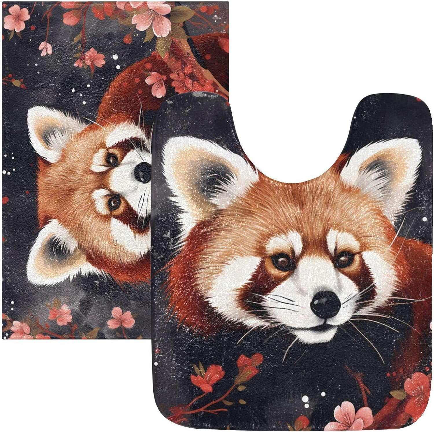 SKYSONIC Bathroom Rug Mats Painting Red Panda Print, Fluffy Plush ...