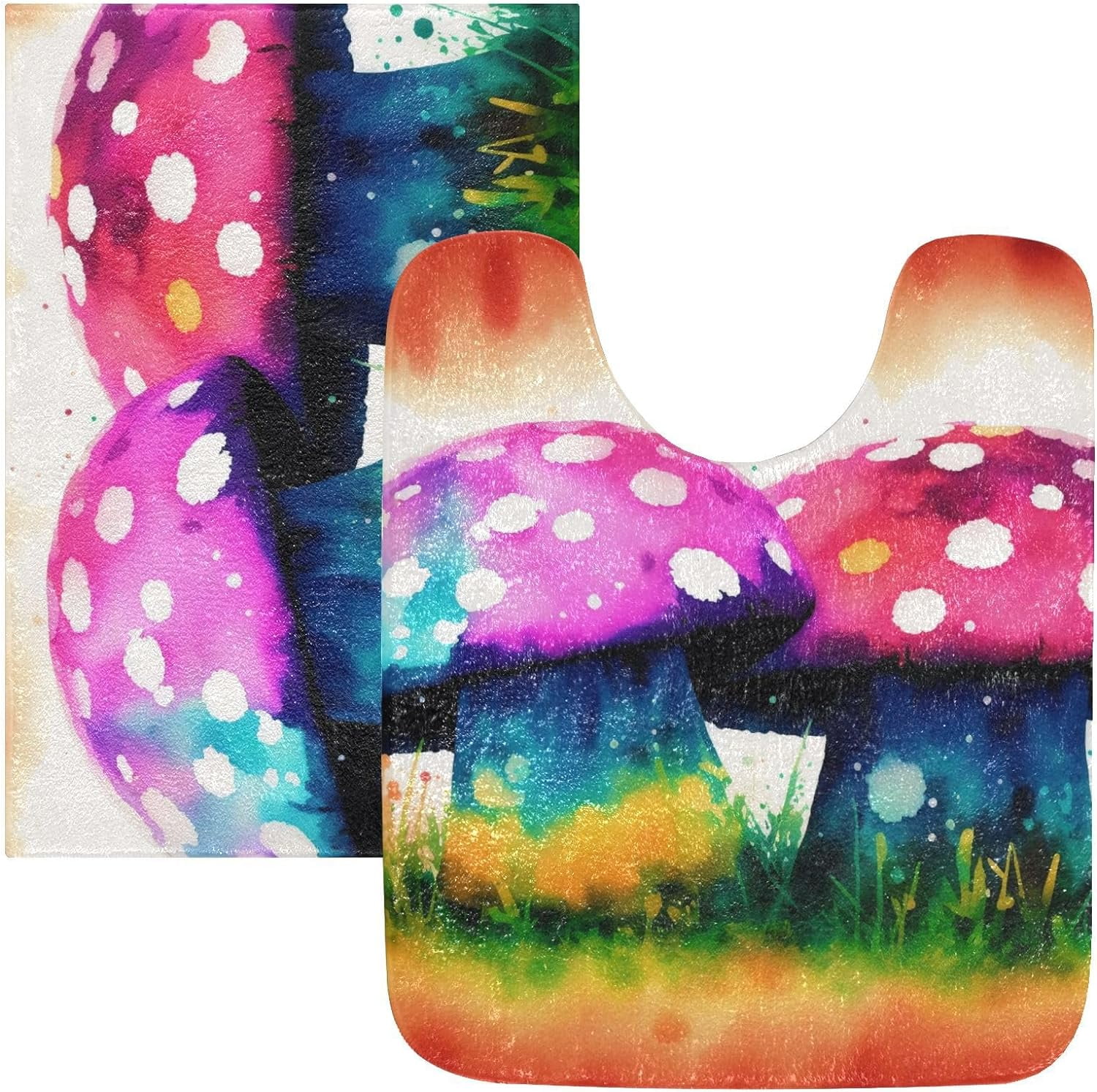 SKYSONIC Bathroom Rug Mats Painting Two Mushrooms Print, Fluffy Plush ...