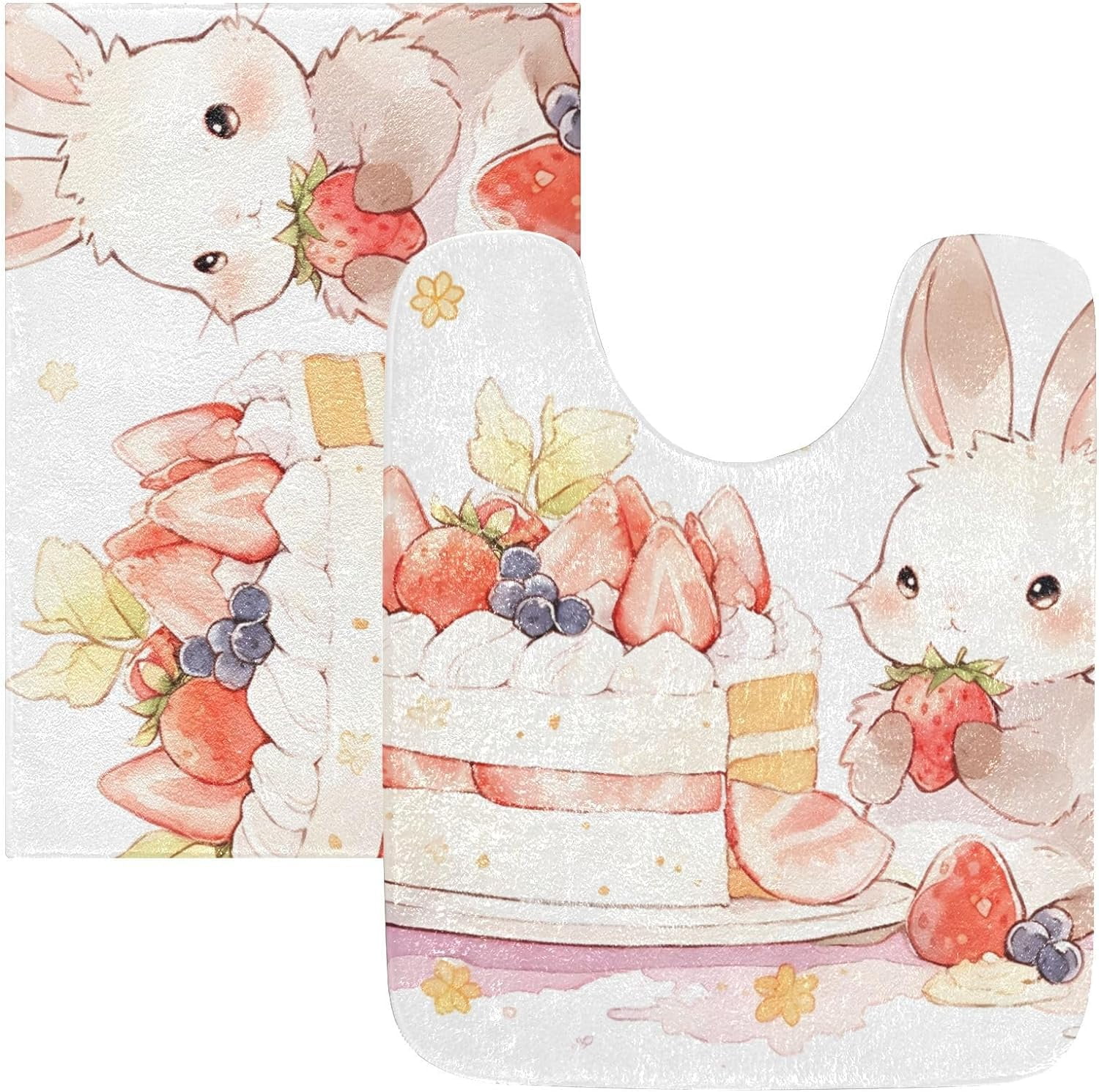 SKYSONIC Bathroom Rug Mats Rabbit and Cake Print, Fluffy Plush ...