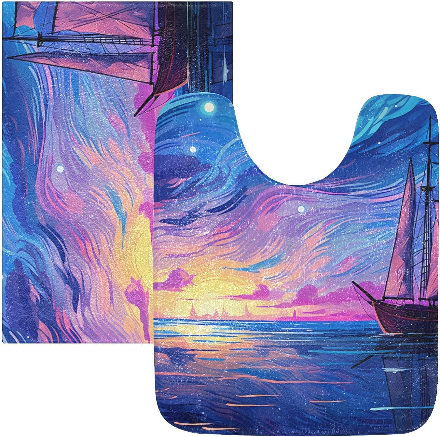 SKYSONIC Bathroom Rug Mats Sailing Sea Ship Print, Fluffy Plush ...