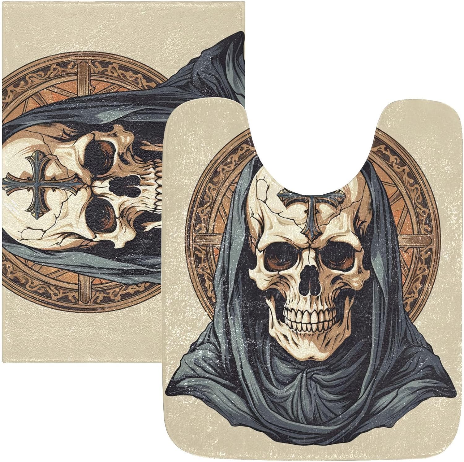 SKYSONIC Bathroom Rug Mats Skull with Cross Print, Fluffy Plush ...