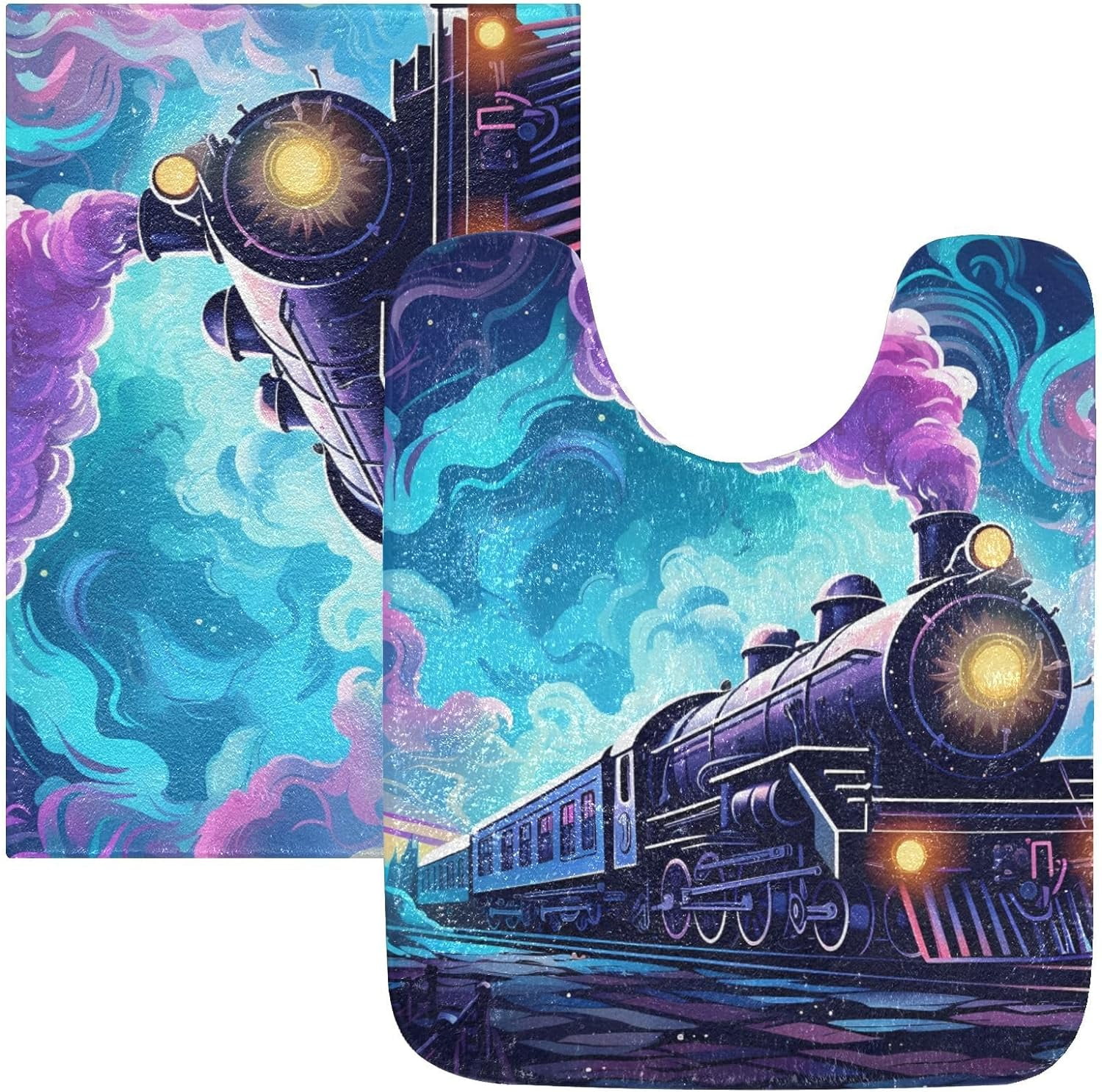 SKYSONIC Bathroom Rug Mats Steam Train Illustration Print, Fluffy Plush ...