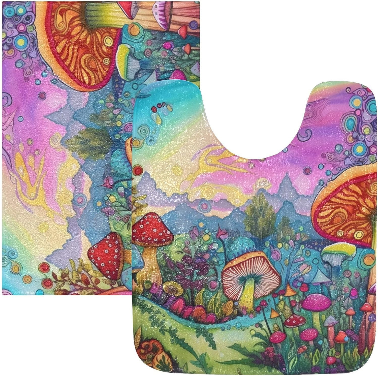 SKYSONIC Bathroom Rug Mats Surreal Fantasy Mushroom Print, Fluffy Plush ...