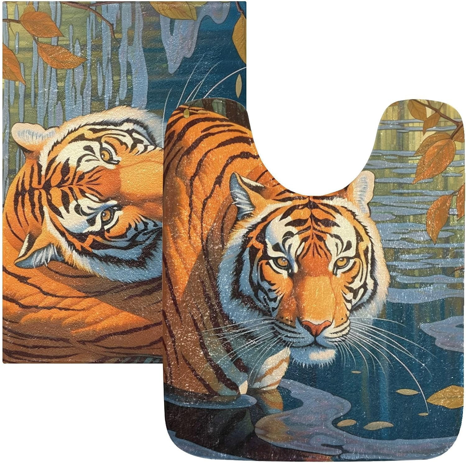 SKYSONIC Bathroom Rug Mats Vintage Tiger in Water Print, Fluffy Plush ...