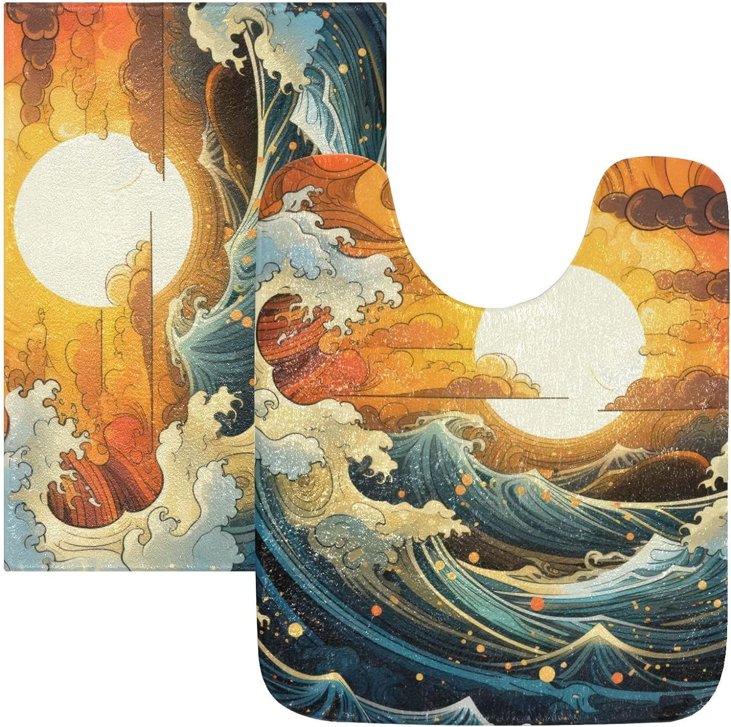 SKYSONIC Bathroom Rug Mats Vintage Wave Sunset Print, Fluffy Plush ...
