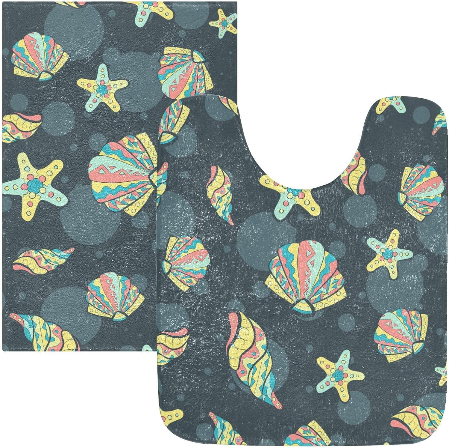 SKYSONIC Bathroom Rug Toiletry Mat Set, 2 pack Art Sea Shells Print ...