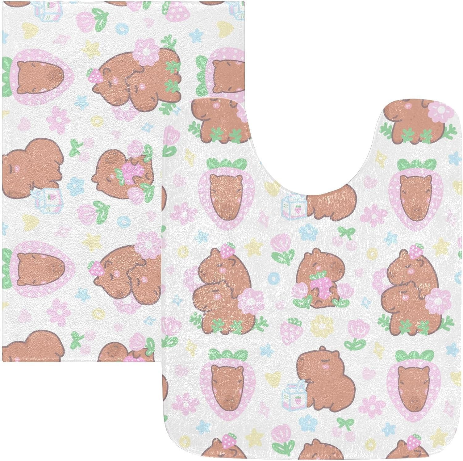 SKYSONIC Bathroom Rug Toiletry Mat Set, 2 pack Cute Capybara Print ...