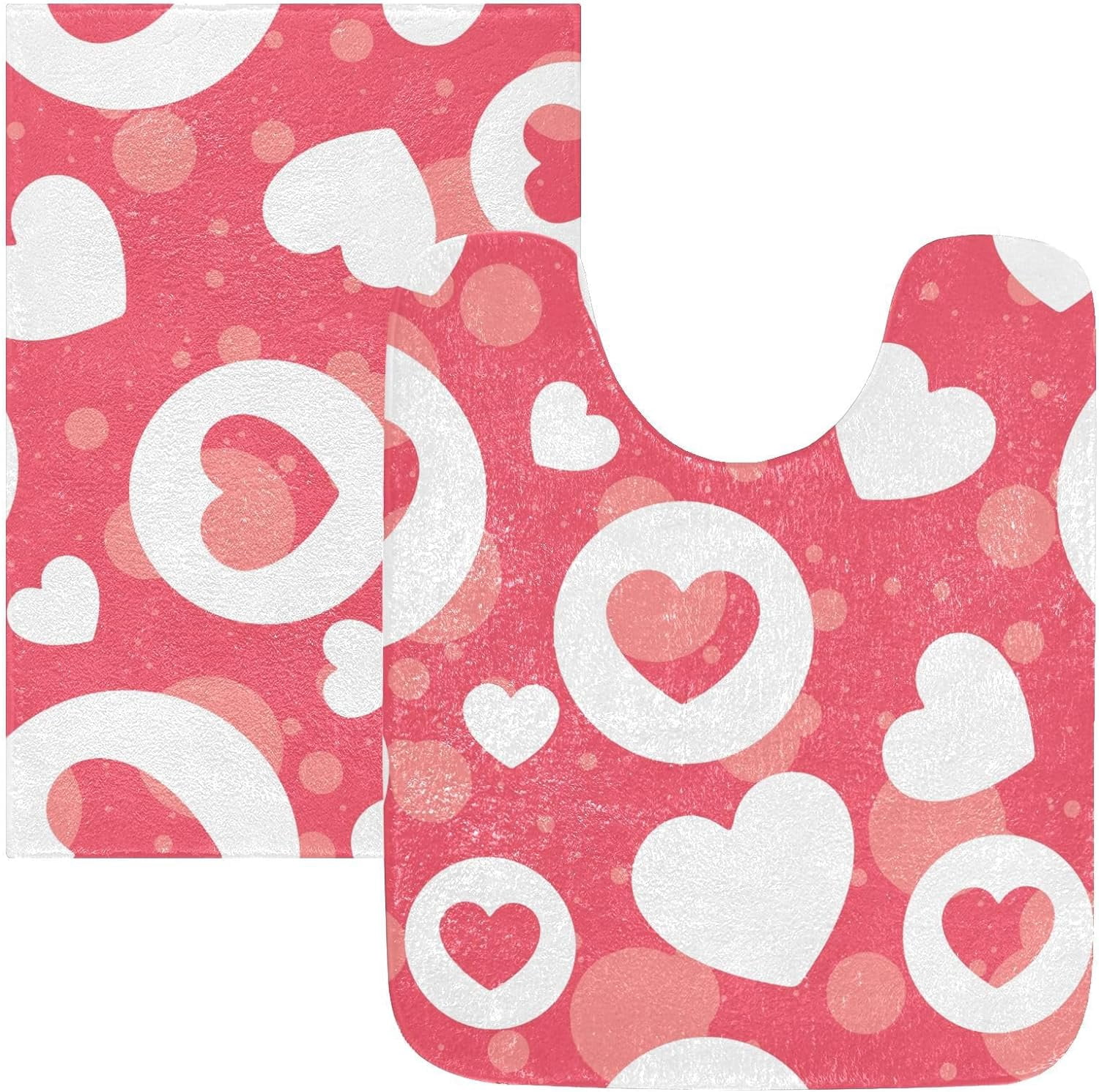 SKYSONIC Bathroom Rug Toiletry Mat Set, 2 pack Cute Hearts Print ...