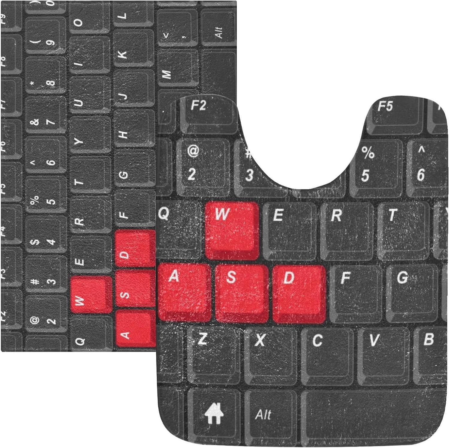 SKYSONIC Bathroom Rug Toiletry Mat Set, 2 pack Red Black Keyboard Print ...