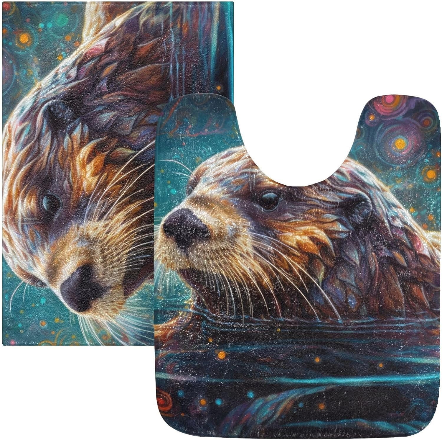 SKYSONIC Bathroom Rug Toiletry Mat Set, 2 pack Sea Otter Painting Print ...