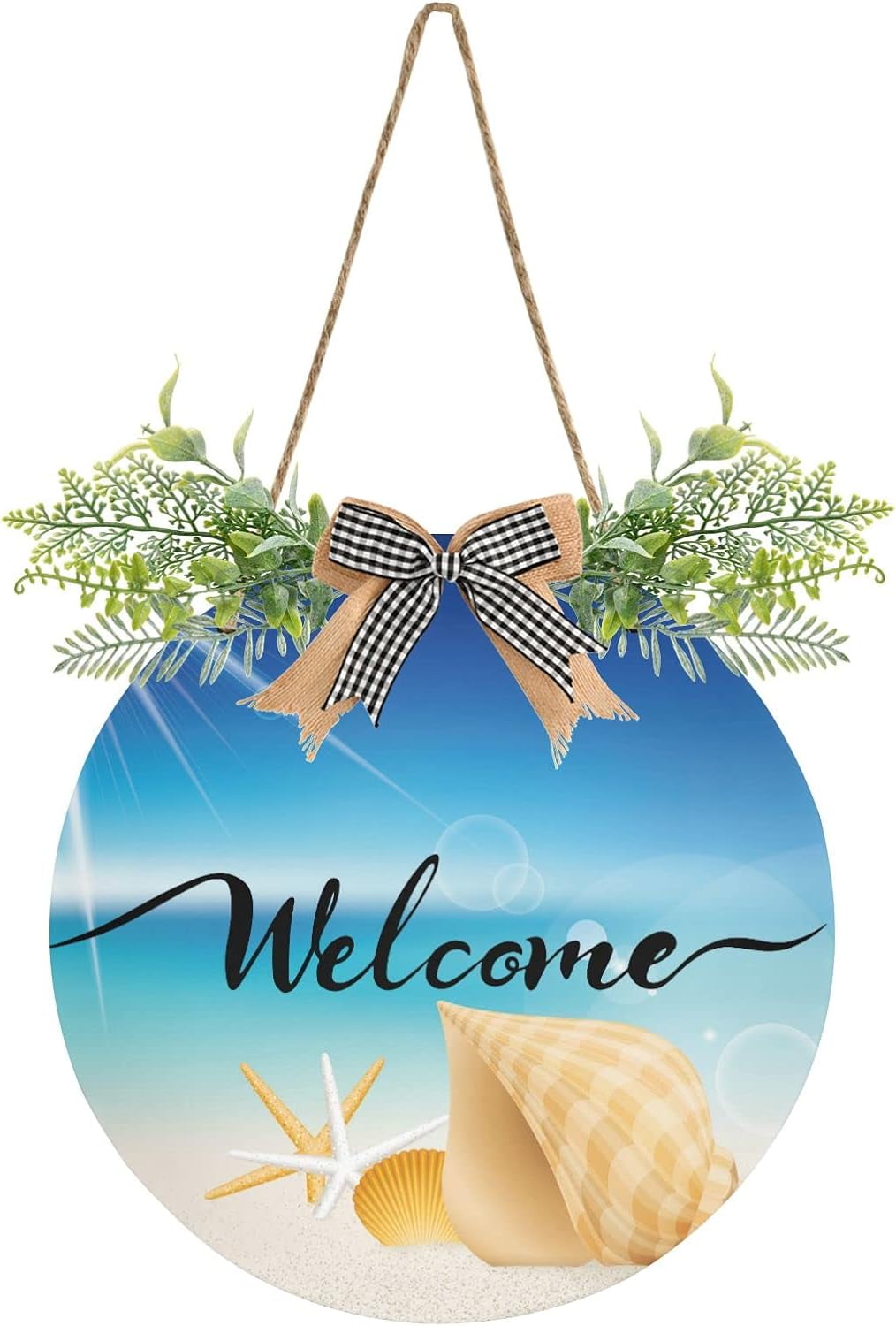 SKYSONIC Beach Conch Starfish Welcome Sign Front Door Decor Round Door ...