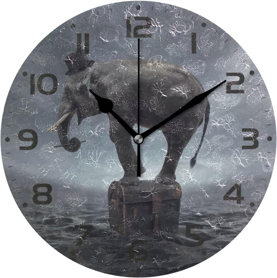 SKYSONIC Beach Elephant Wall Clock 10 Inch Silent Non Ticking Round ...