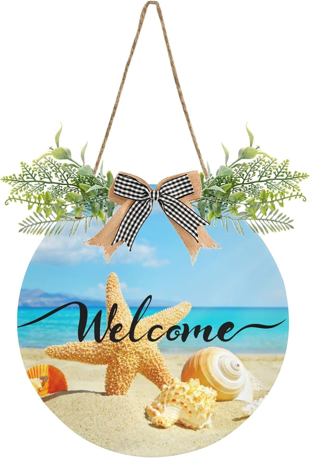 SKYSONIC Beach Landscape with Sunbeam Welcome Sign Front Door Decor ...