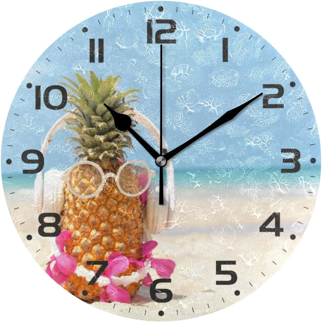 SKYSONIC Beach Pineapple Wall Clock 10 Inch Silent Non Ticking Round ...
