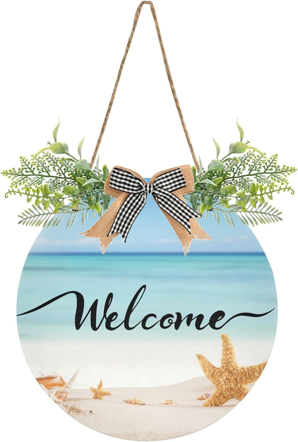 SKYSONIC Beach Starfish Seashells Welcome Sign Front Door Decor Round ...