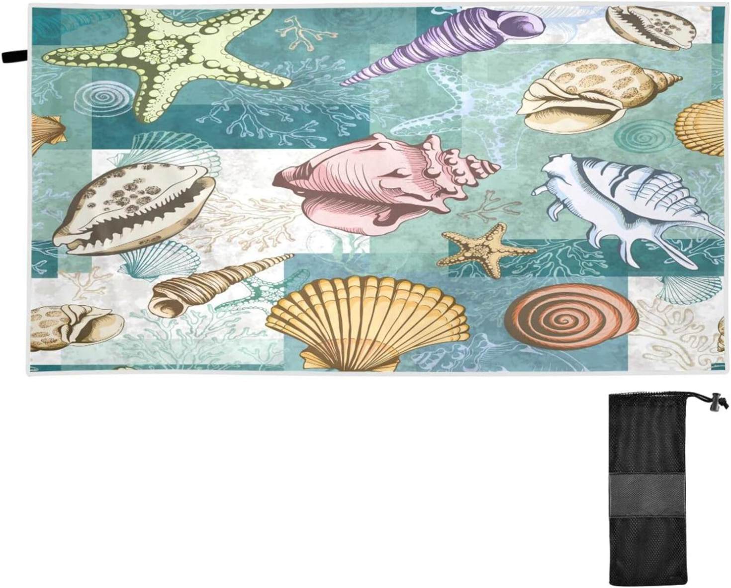 SKYSONIC Beach Towels 30"x60", Colorful Seashells Camping Towels Corals ...