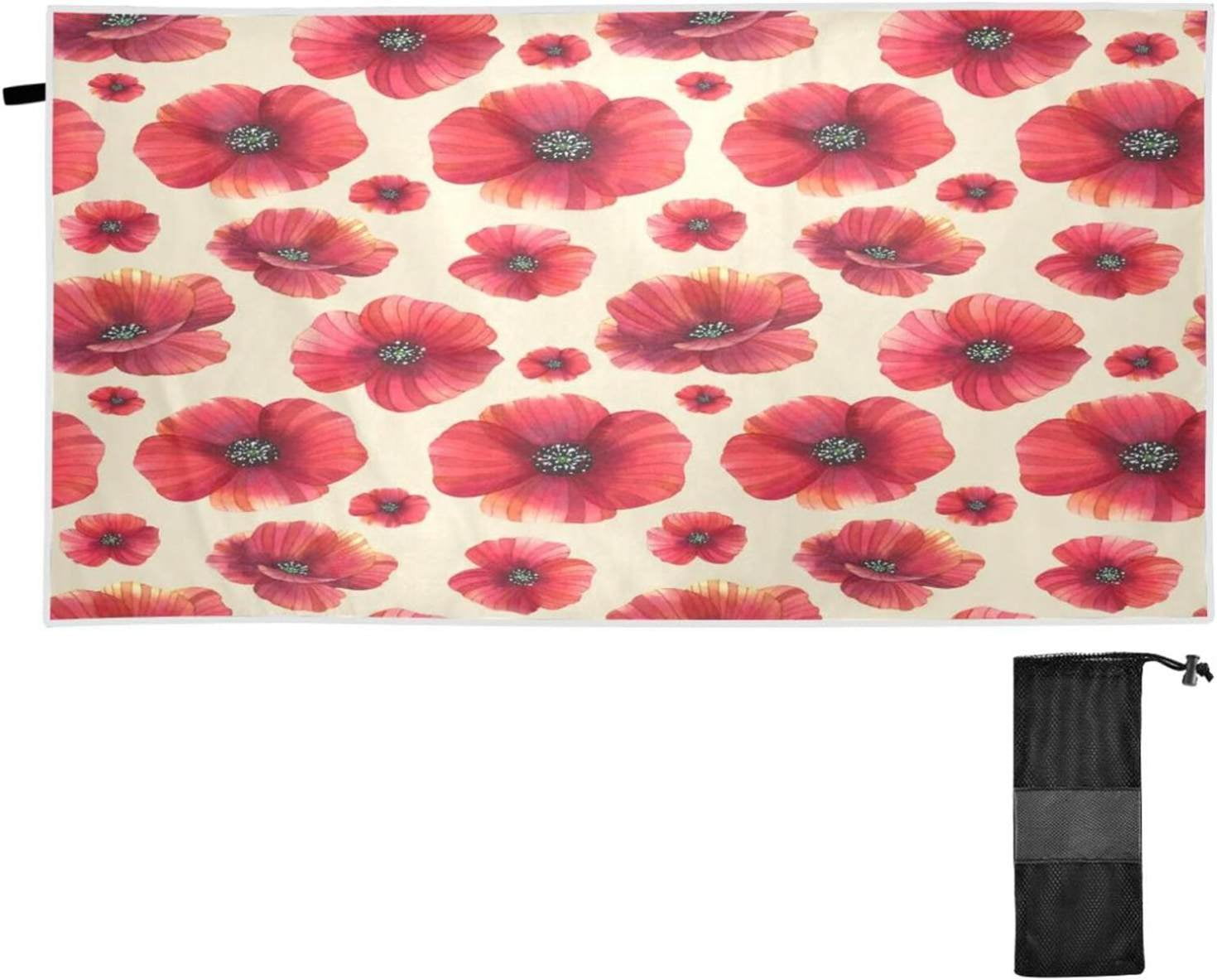 SKYSONIC Beach Towels 30"x60", Red Poppy Camping Towels Elegant Plant ...