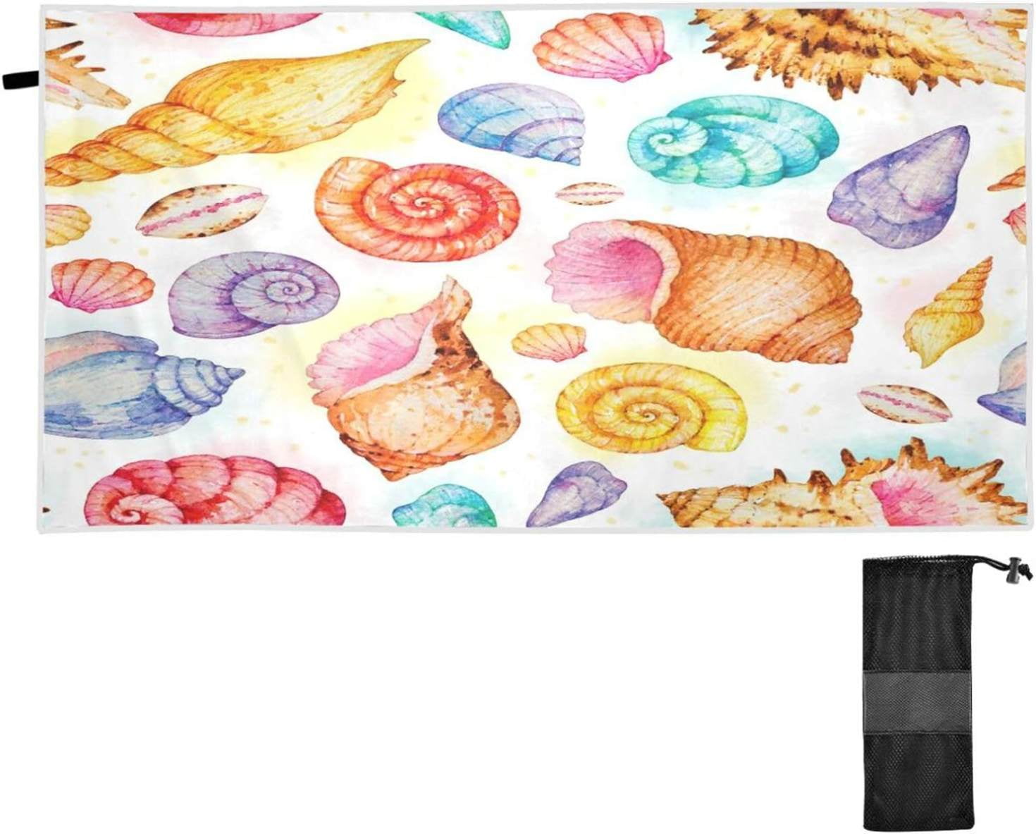 SKYSONIC Beach Towels 30"x60", Watercolor Seashells Camping Towels ...