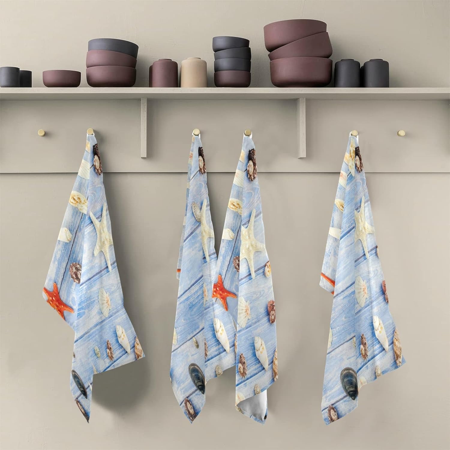 SKYSONIC Beautiful Beach Shell Background Kitchen Dish Towel Set,Drying ...
