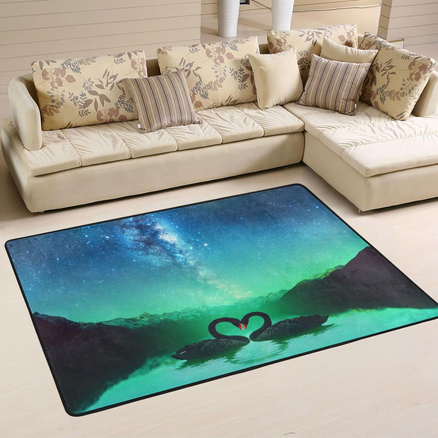 SKYSONIC Beautiful Black Swan on Lake Non-Slip Area Rug, Valentine ...