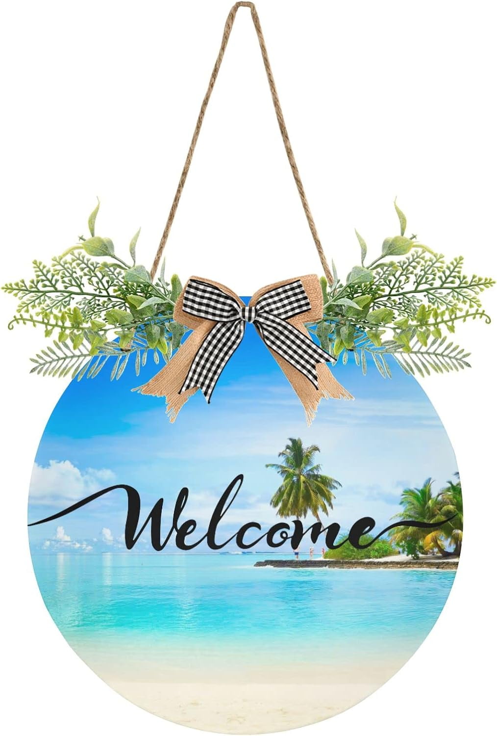 SKYSONIC Beautiful Blue Sky Beach Welcome Sign Front Door Decor Round ...
