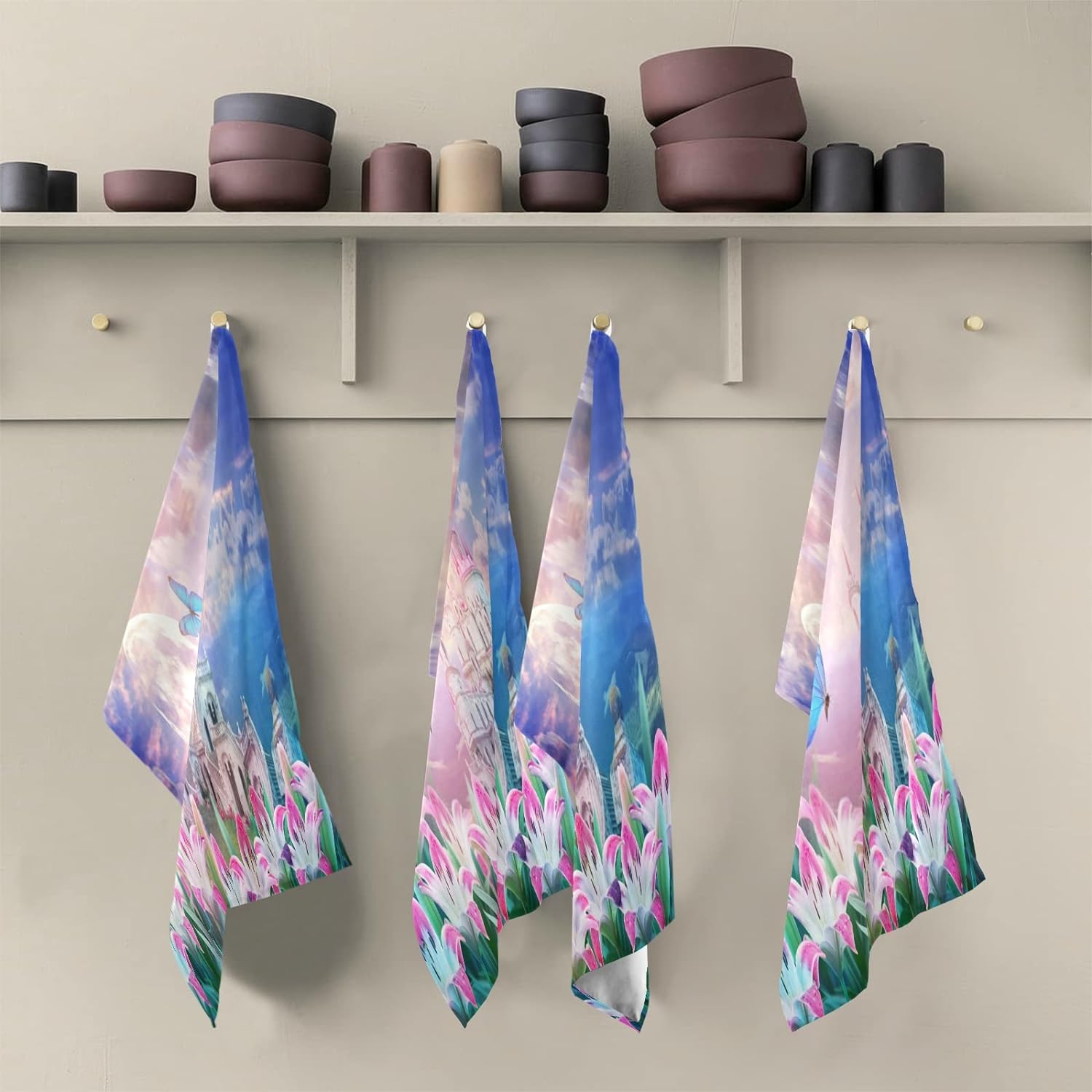 SKYSONIC Beautiful Castle Kitchen Dish Towel Set,Drying Kitchen Towels ...