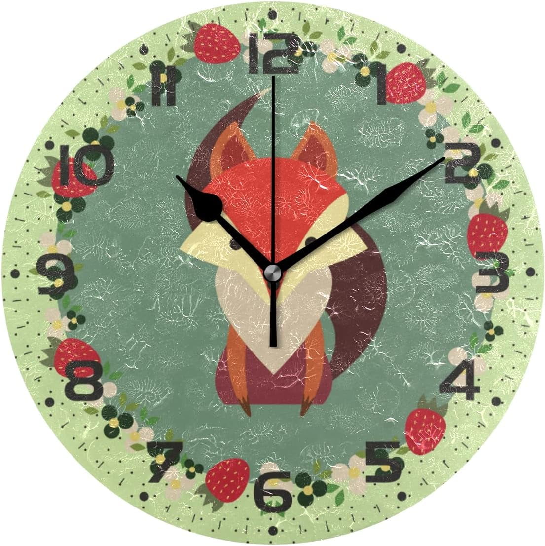SKYSONIC Beauty Fox Wall Clock 10 Inch Silent Non Ticking Round Clock ...