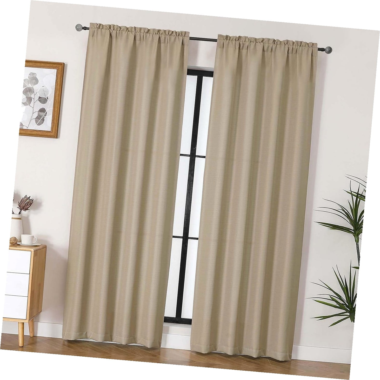 SKYSONIC Bessie Camel Light Filtering Curtains 84 Inches Long 2 Panels ...