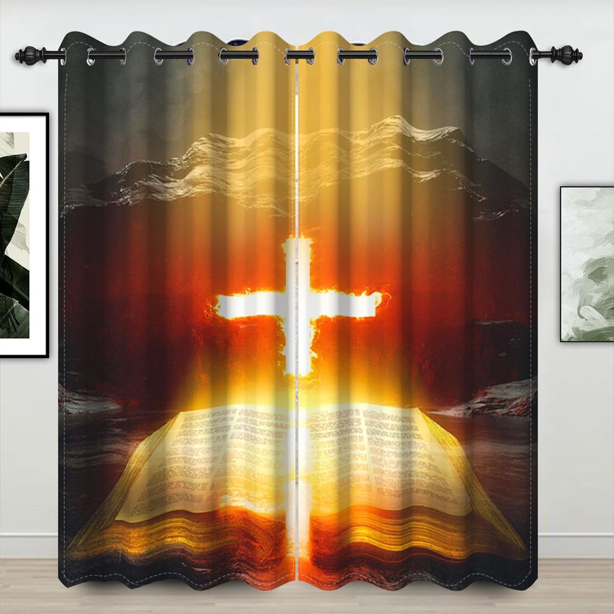 SKYSONIC Bible Story Blackout Window Curtains Opening Book Holy Lights ...