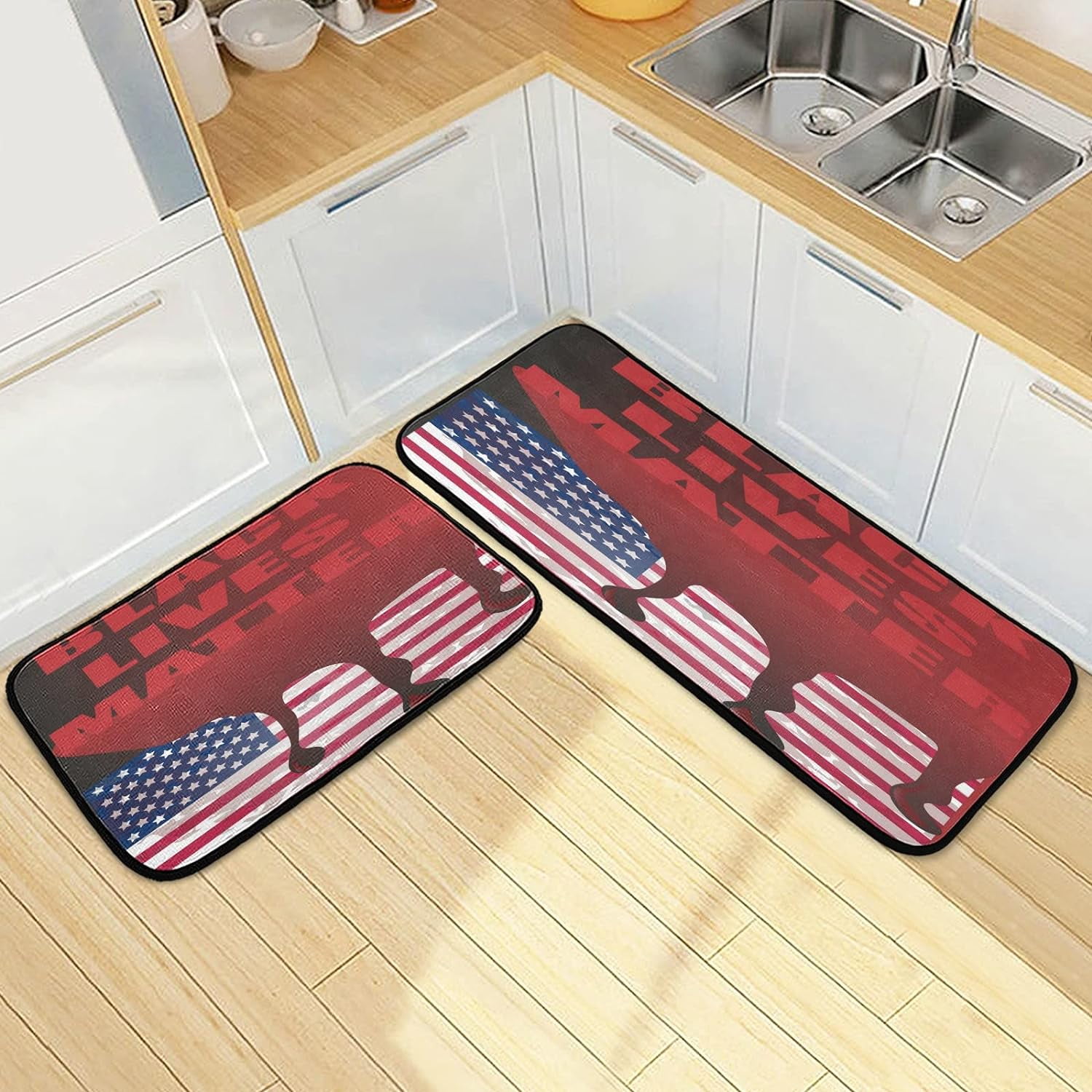 SKYSONIC Black Lives Matter Kitchen Mats and Rugs Stars Stripes Flag ...