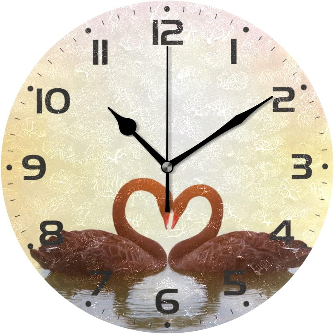 SKYSONIC Black Swan Heart Wall Clock 10 Inch Silent Non Ticking Round ...