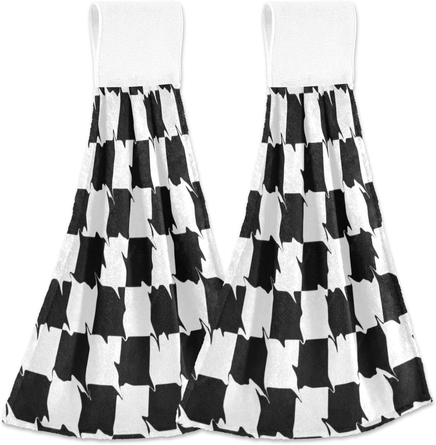 SKYSONIC Black and White Checkered Hanging Hand Towels with Hanging ...
