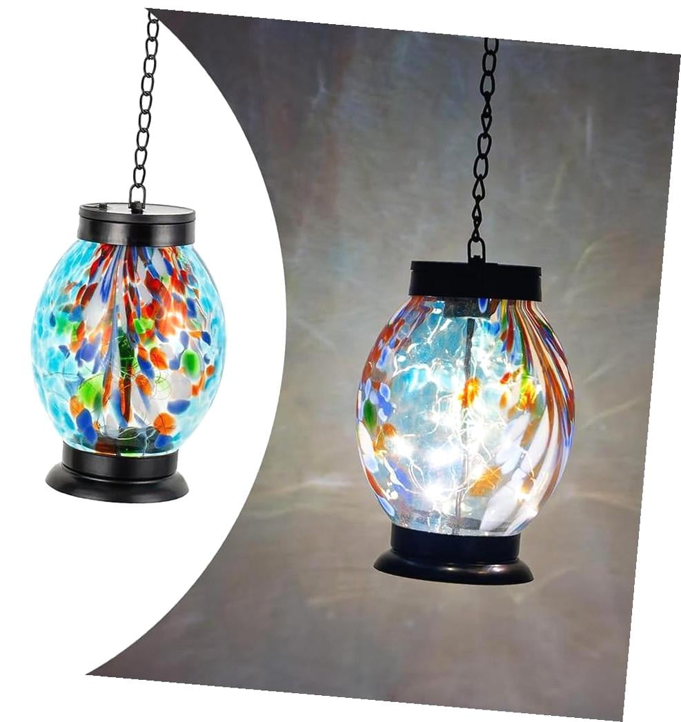 SKYSONIC Blue Glass Solar Lanterns ,Garden Decorative Lanterns with ...