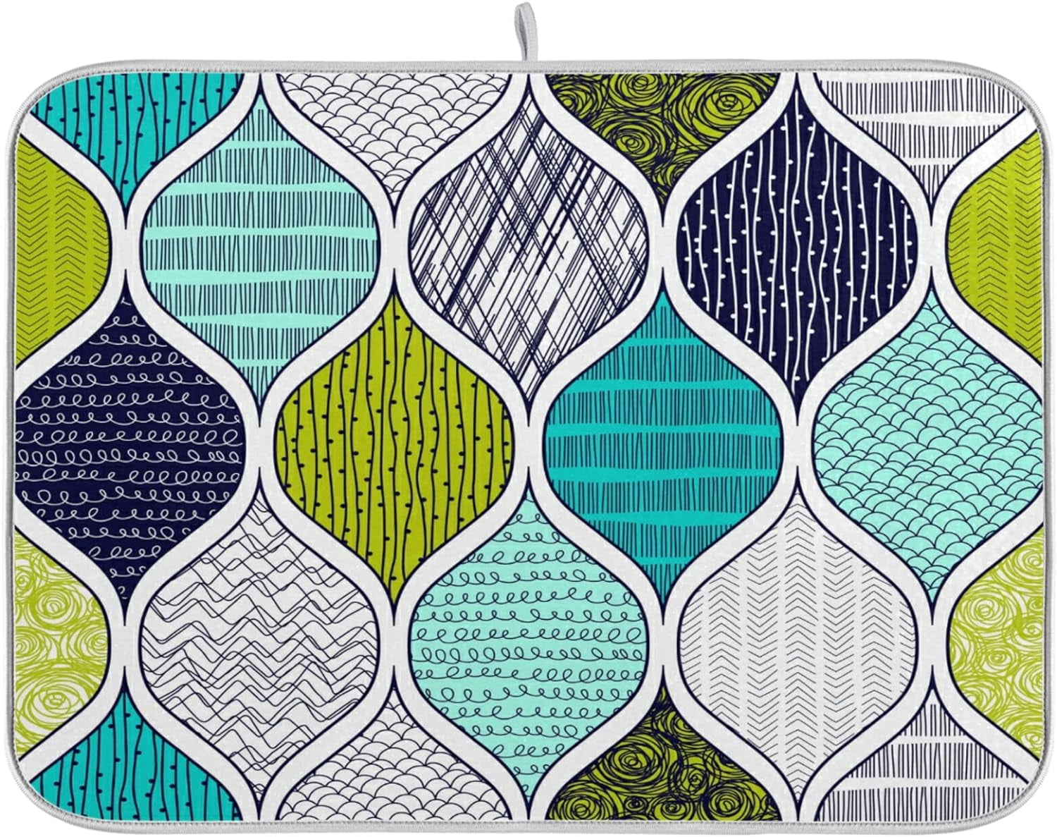 SKYSONIC Blue Green Patchwork Tiles Dish Drying Mat Kitchen Drying Pad ...