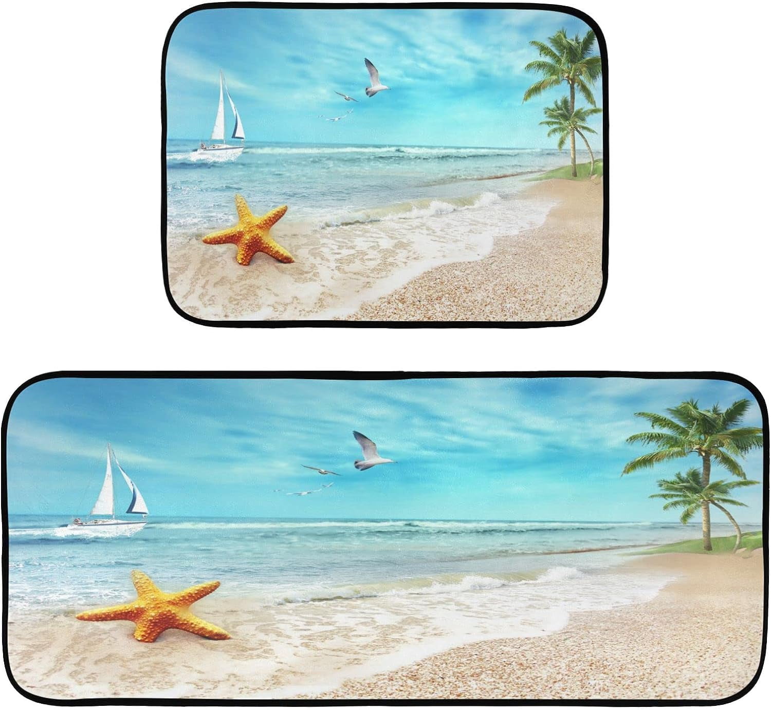SKYSONIC Blue Sea Ocean Beach Kitchen Rugs and Mats Set of 2, Anti ...