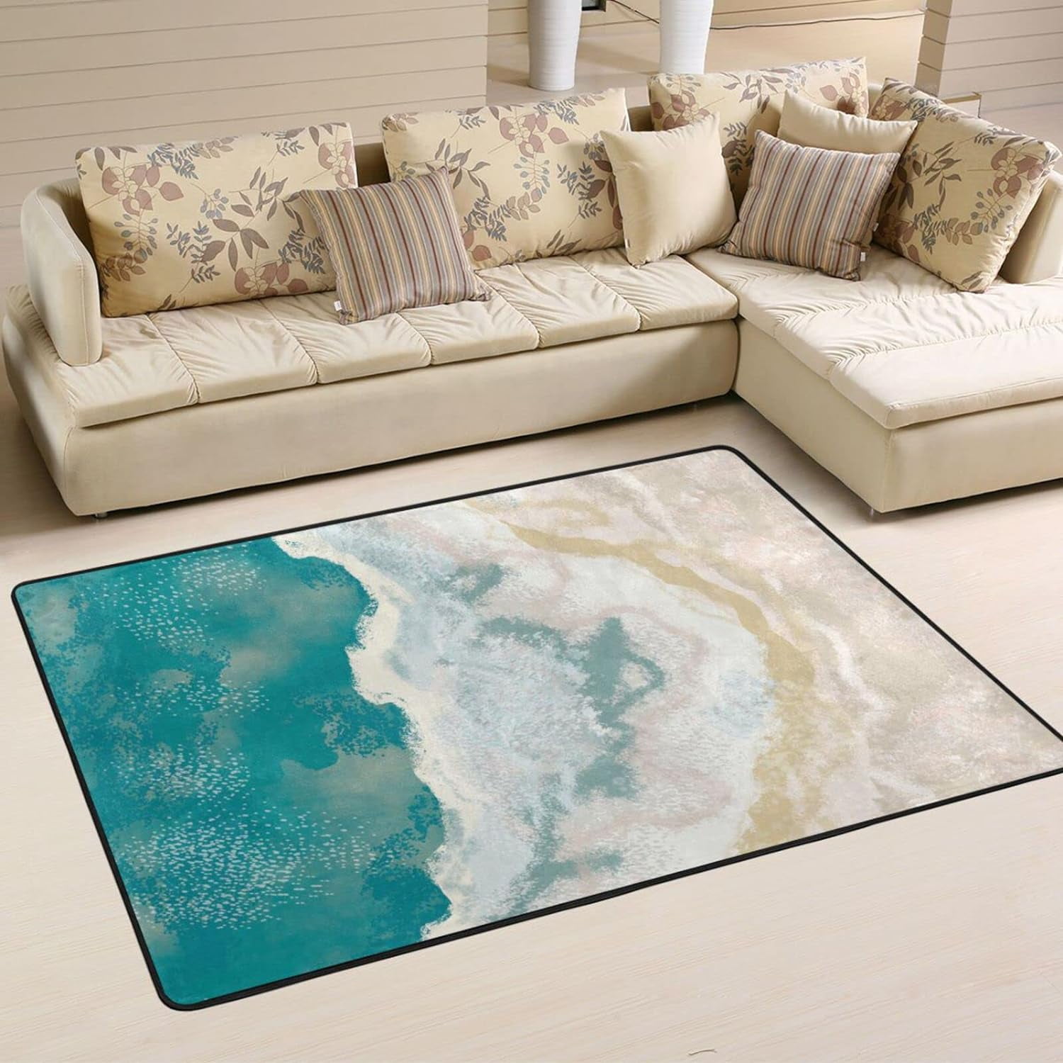 SKYSONIC Boho Sea Beach Non-Slip Area Rug, Waves Summer Floor Carpet ...