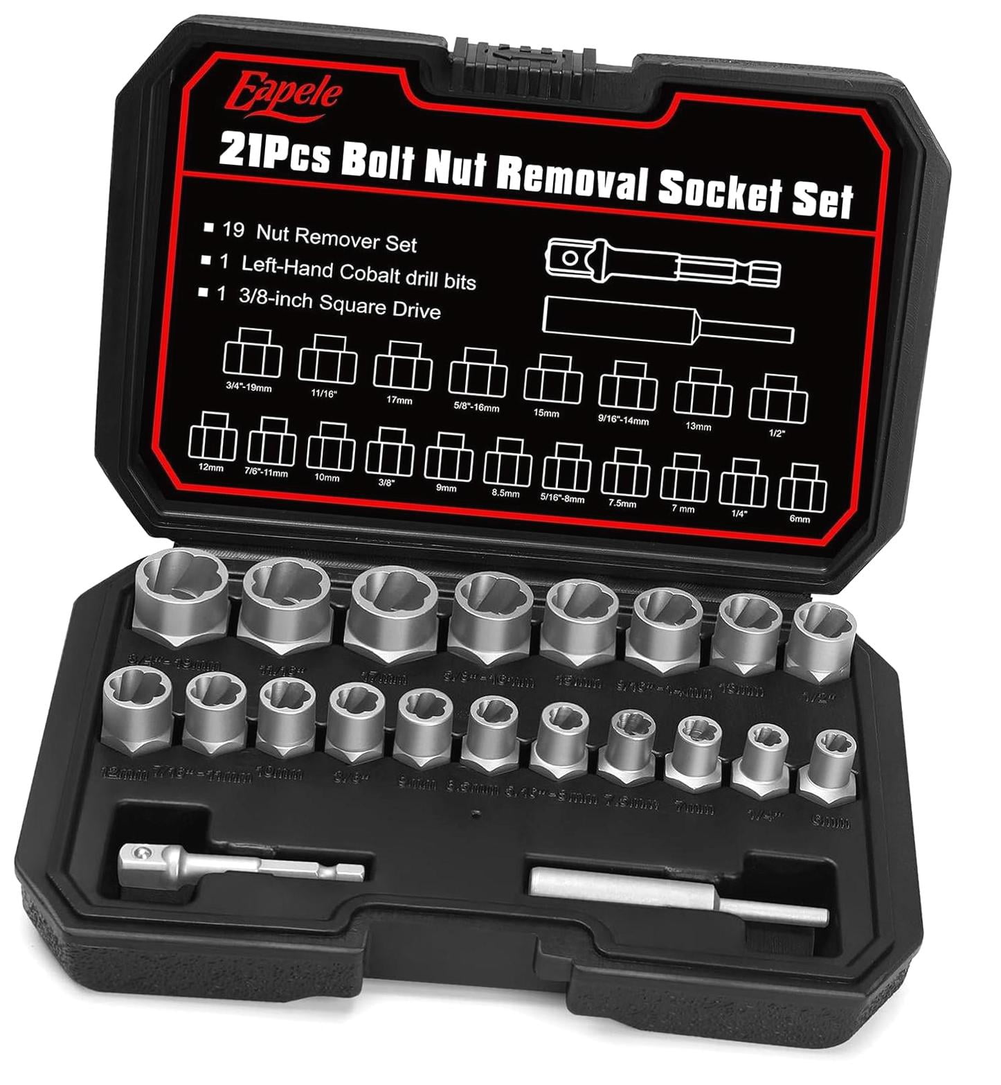 SKYSONIC Bolt Extractor Kit, Stripped Nut Remover Sockets, with 3/8" Square Drive, Includes ...