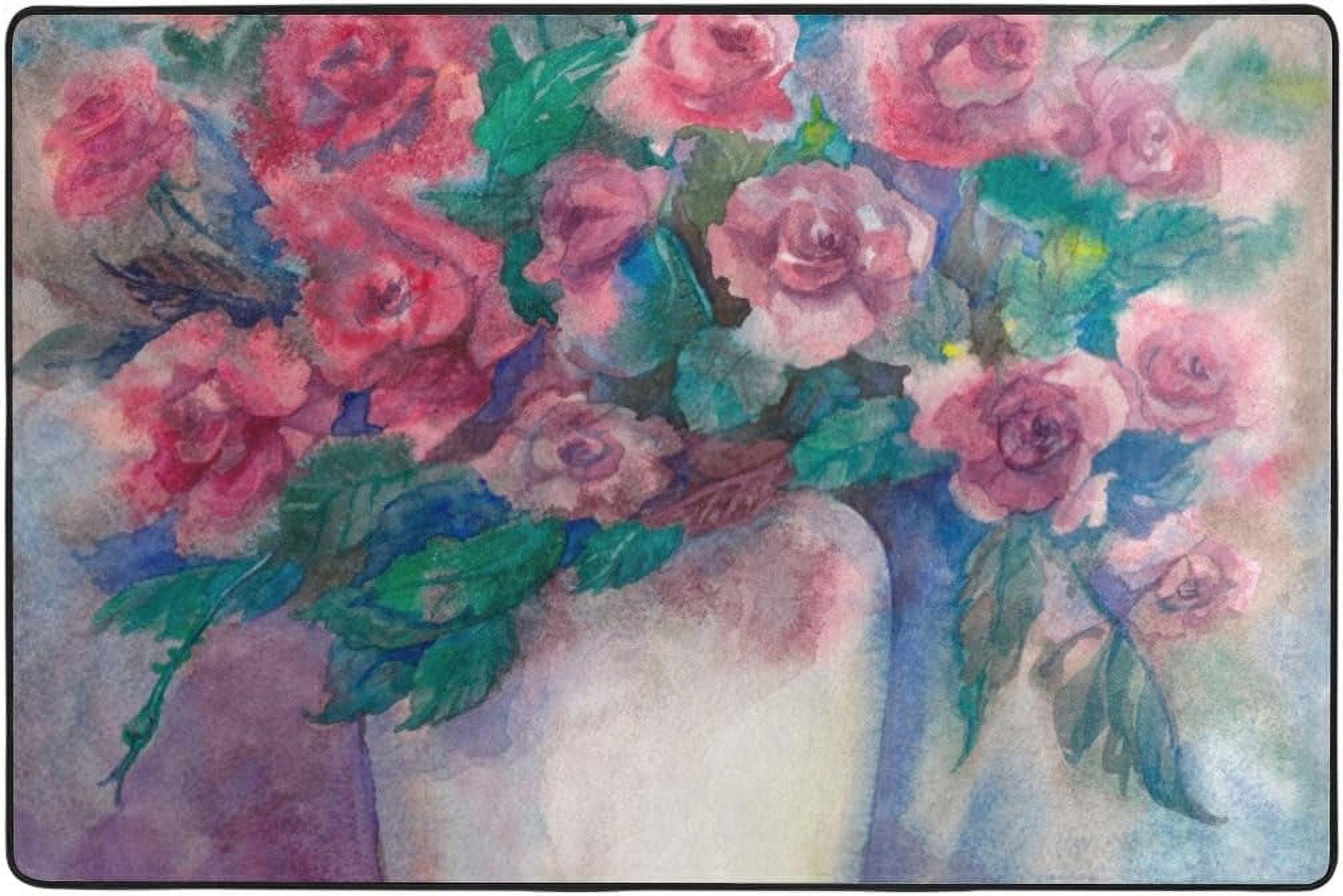 SKYSONIC Bouquet Beautiful Pink Roses Area Rug Pad 24x36 Inch 100% ...