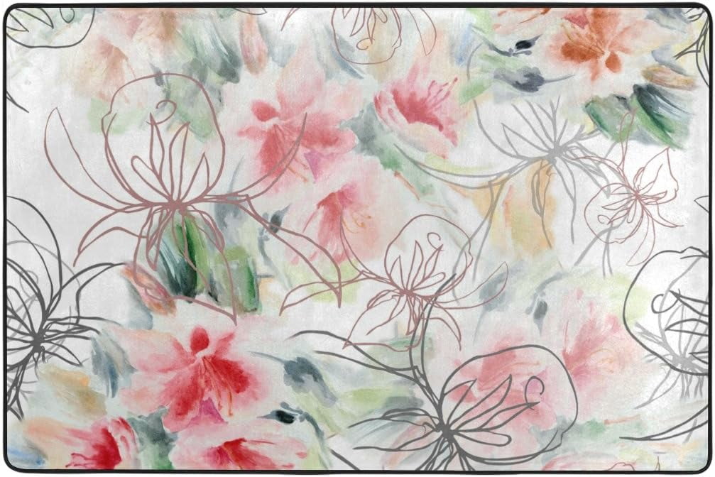 SKYSONIC Bouquet Roses Watercolor Graphic Area Rug Pad 24x36 Inch 100% ...
