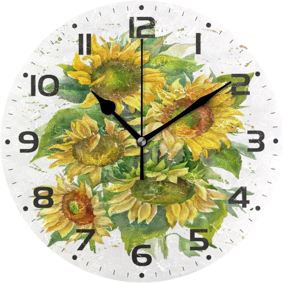SKYSONIC Bouquet of Sunflowers Wall Clock 10 Inch Silent Non Ticking ...