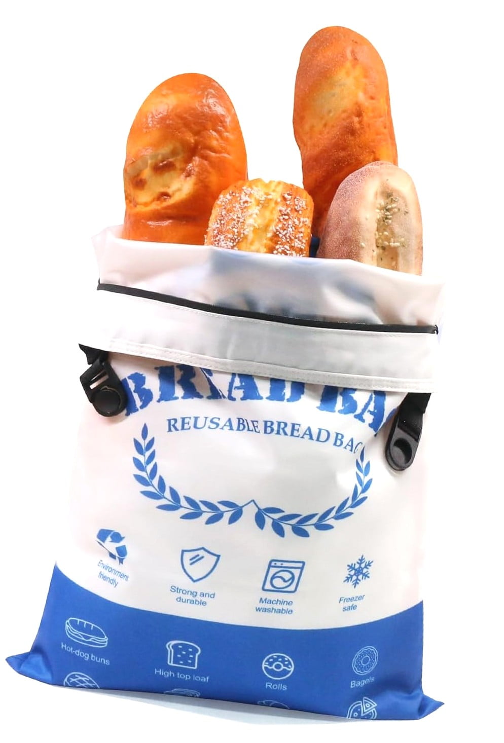 SKYSONIC Bread Bags for Homemade Breads- 1 Pack Blue Zipper Bread Bags ...