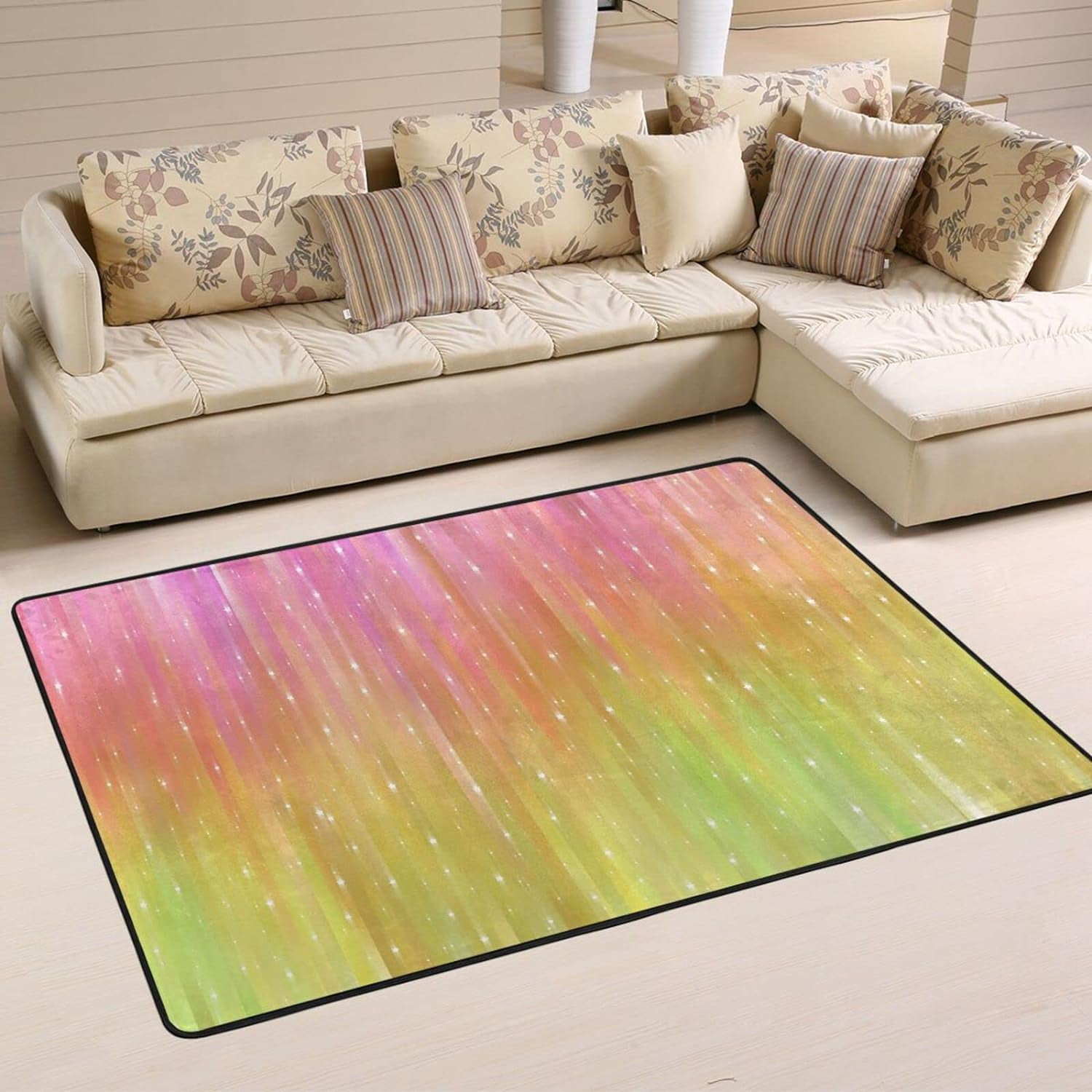 SKYSONIC Bright Abstract Multicolored Glitter Non-Slip Area Rug, Golden ...