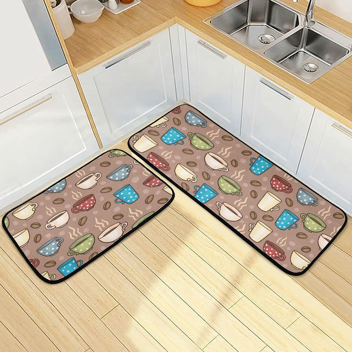 SKYSONIC Bright Coffee Mugs Cups Kitchen Rugs Set of 2, Colorful ...