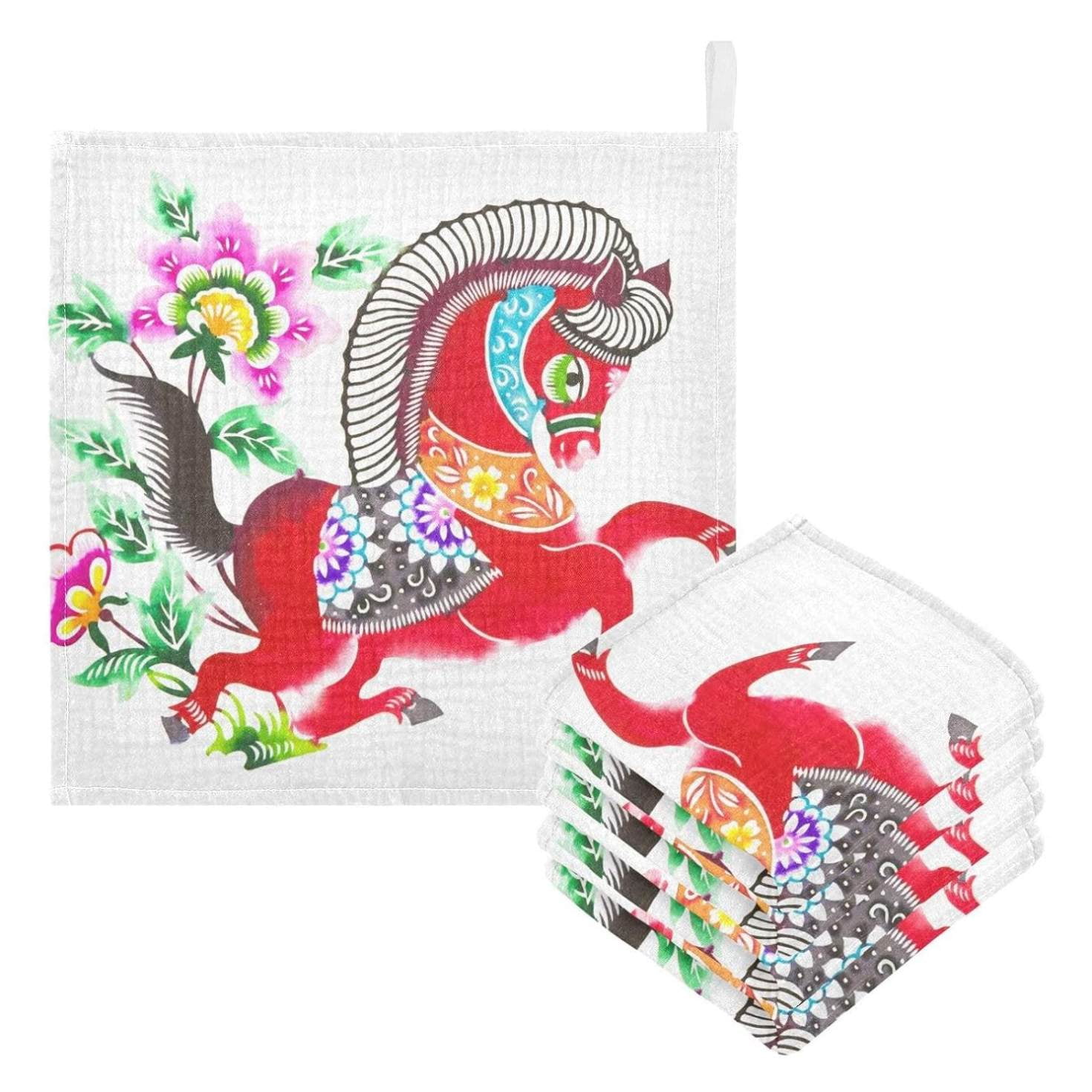SKYSONIC Bright Color Horse Baby Muslin Washcloths Face Towel, Floral ...