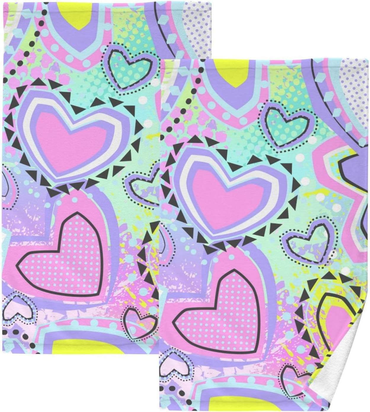 SKYSONIC Bright Hearts Patterned Hand Towels 2 PCS, Cotton Bath Towel ...