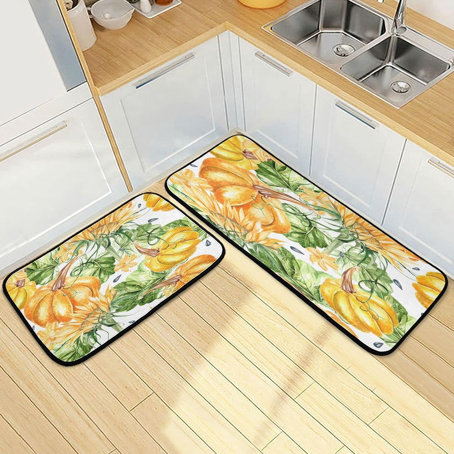 SKYSONIC Bright Pumpkin Vegetables Kitchen Rugs Set of 2, Autumn ...